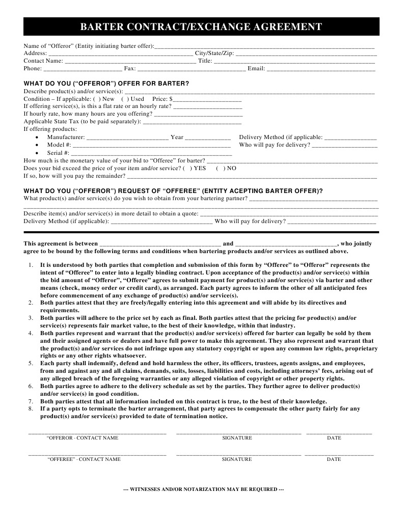 Barter Agreement | PDF | Offer And Acceptance | Indemnity