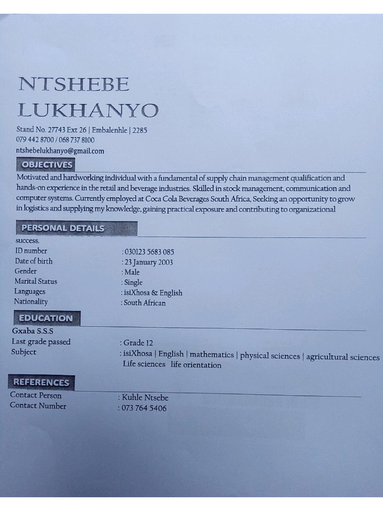 lukhanyo ntshebe cvM | PDF