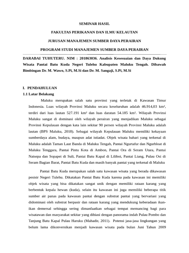 Analisis Kesesuaian dan Daya Dukung Wisata Pantai Batu Kuda Negeri ...