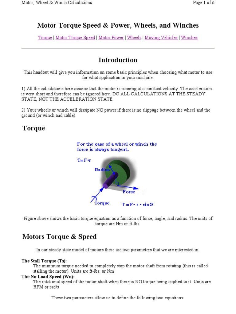 Motor Calc | PDF | Torque | Power (Physics)