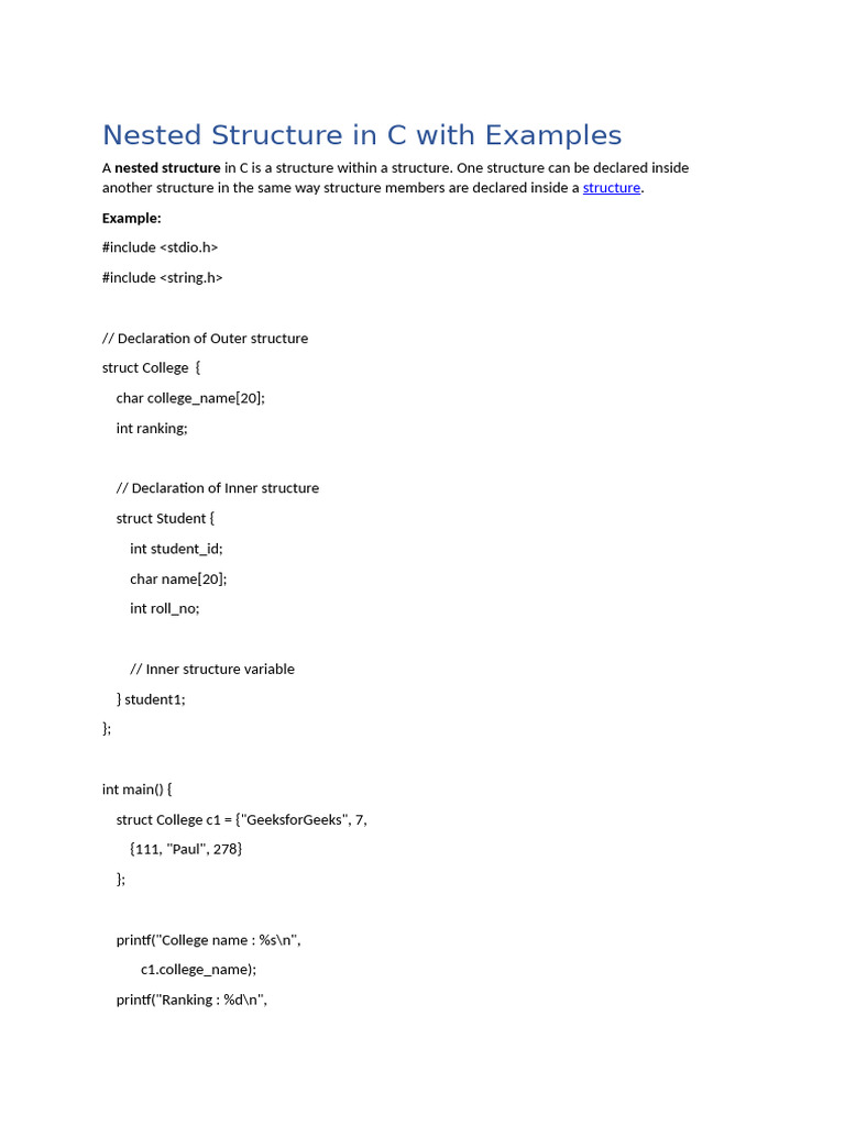 Nested Structure in C With Examples | PDF | Pointer (Computer ...