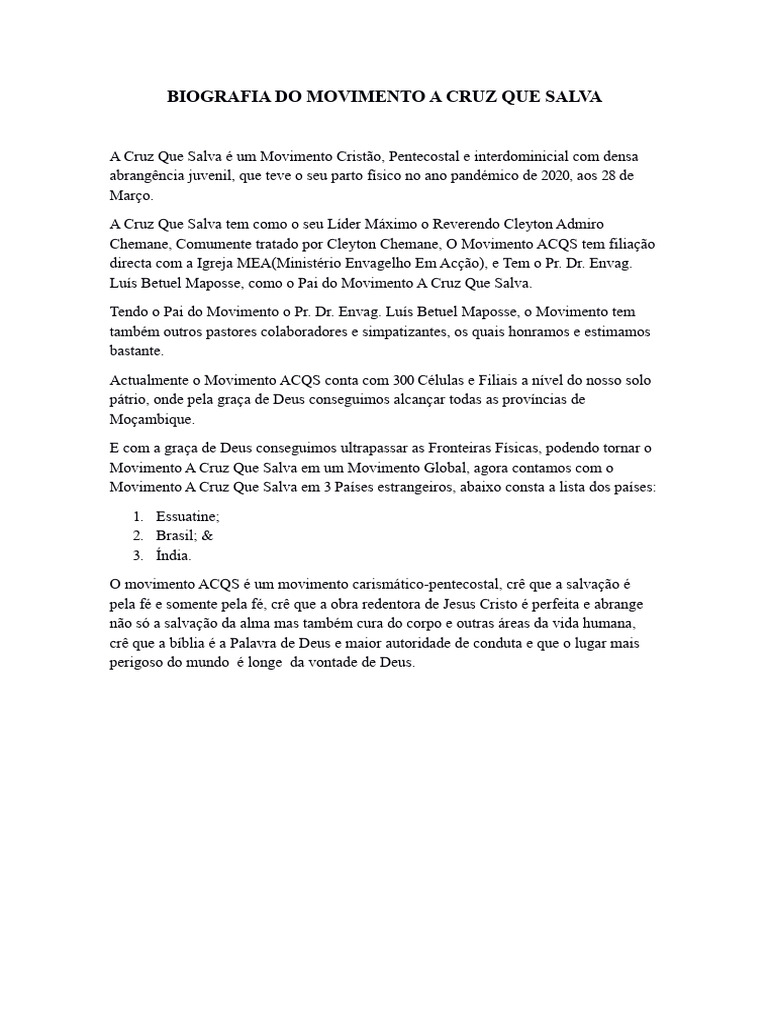Biografia Do Movimento A Cruz Que Salva - 13 08 2025 | PDF | Jesus ...