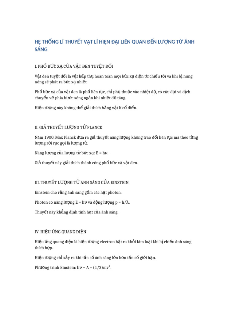 He Thong Li Thuyet Luong Tu Anh Sang | PDF