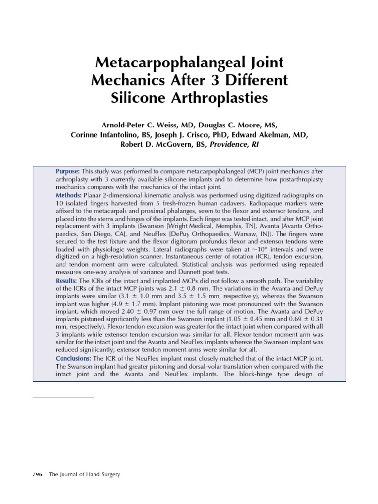 Metacarpophalangeal Joint Mechanics After 3 Differ | PDF | Finger ...