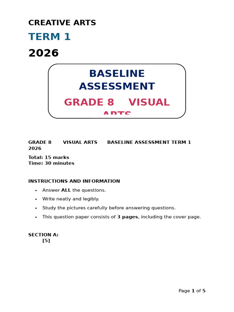 Bslt Grade 8 Visual Arts Term 1 2026 | PDF | Shape