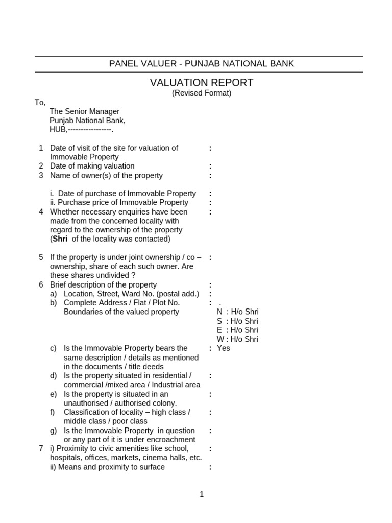 PNB Valuation Format | PDF | Lease | Real Estate Appraisal