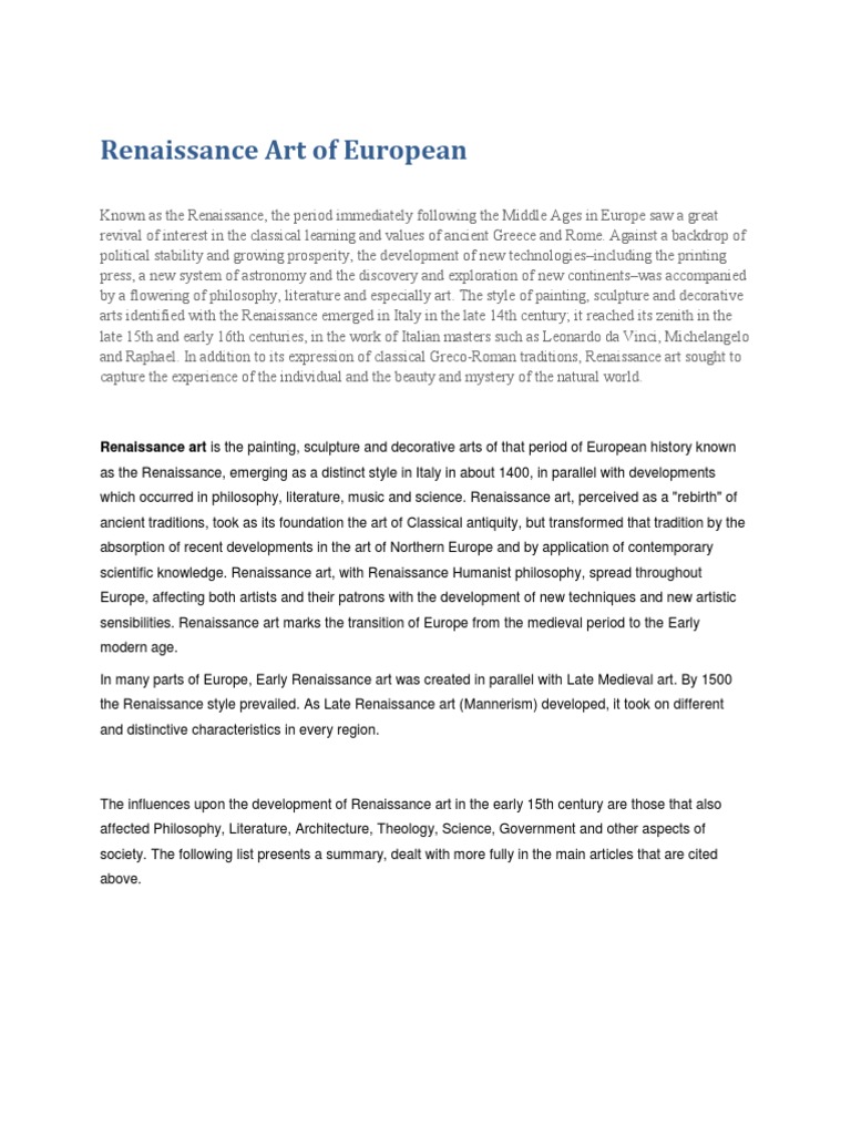 Renaissance Art of European | PDF | Renaissance Art | Renaissance