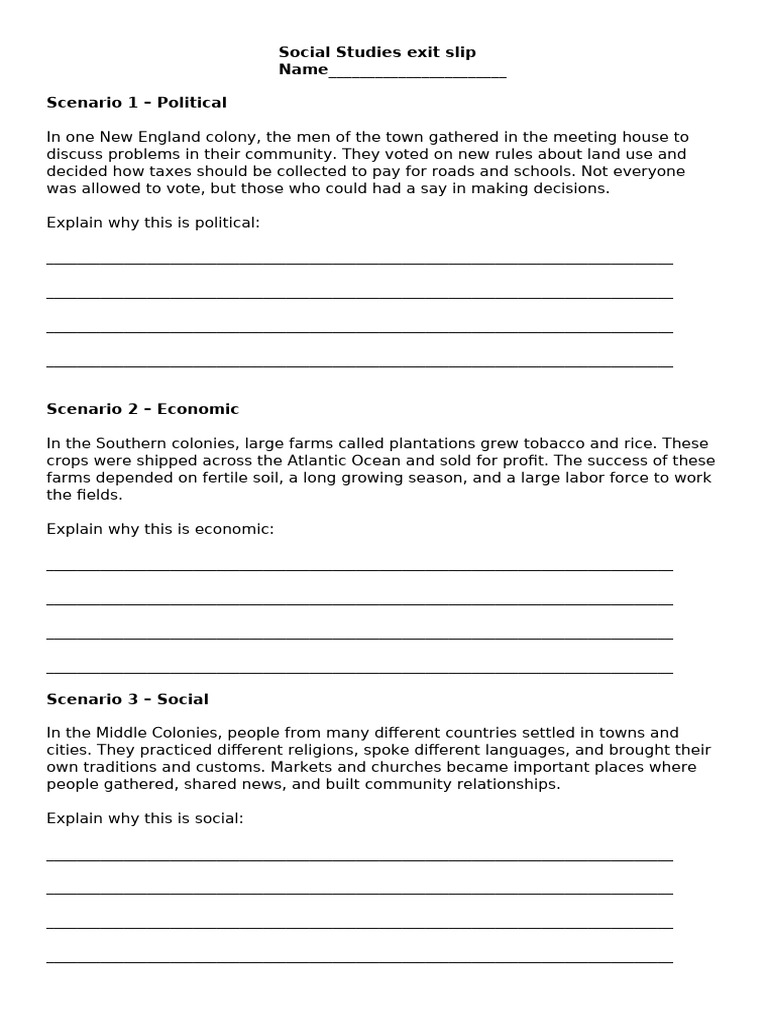 Social Studies Exit Slip | PDF