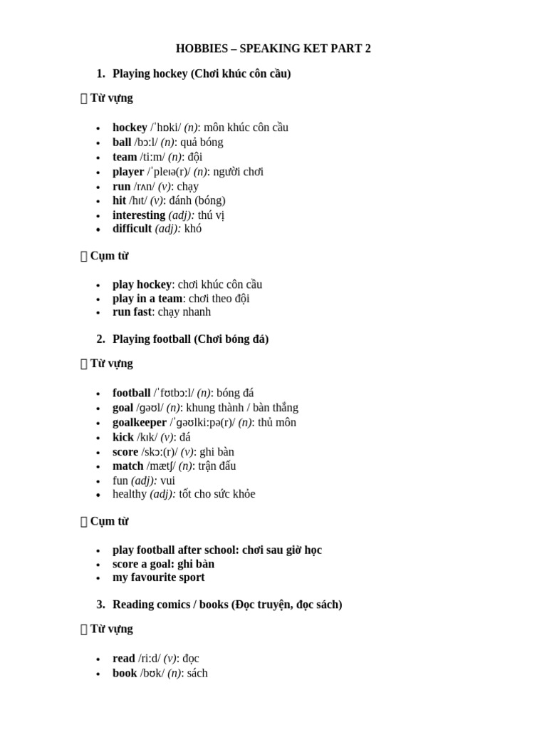 A2 Speaking Hobbies | PDF