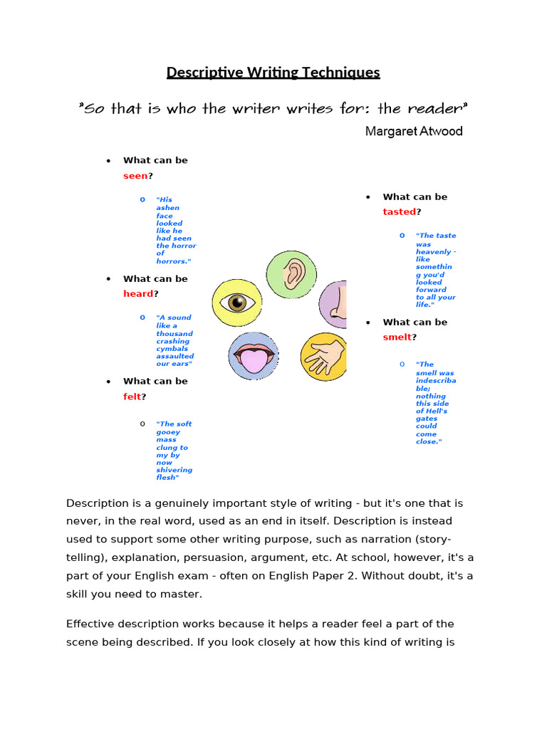 Descriptive Writing Techniques | PDF | Object (Grammar) | Senses