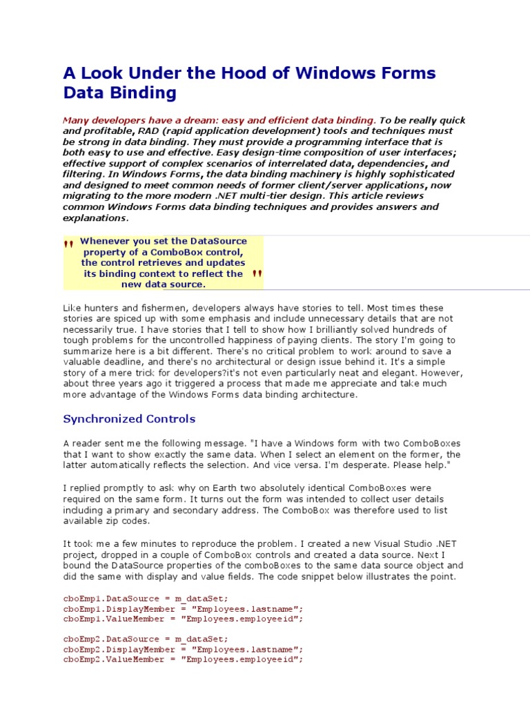 A Look Under The Hood Of Windows Forms Data Binding Pdf Method