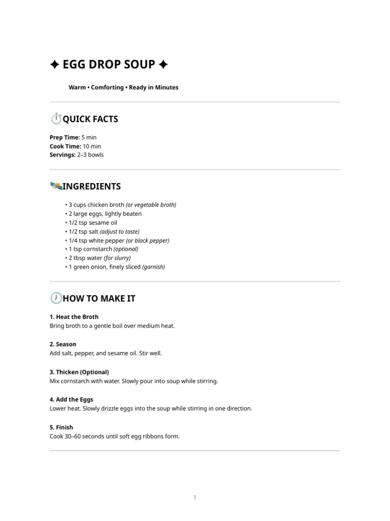 Egg Drop Soup Recipe Card | PDF