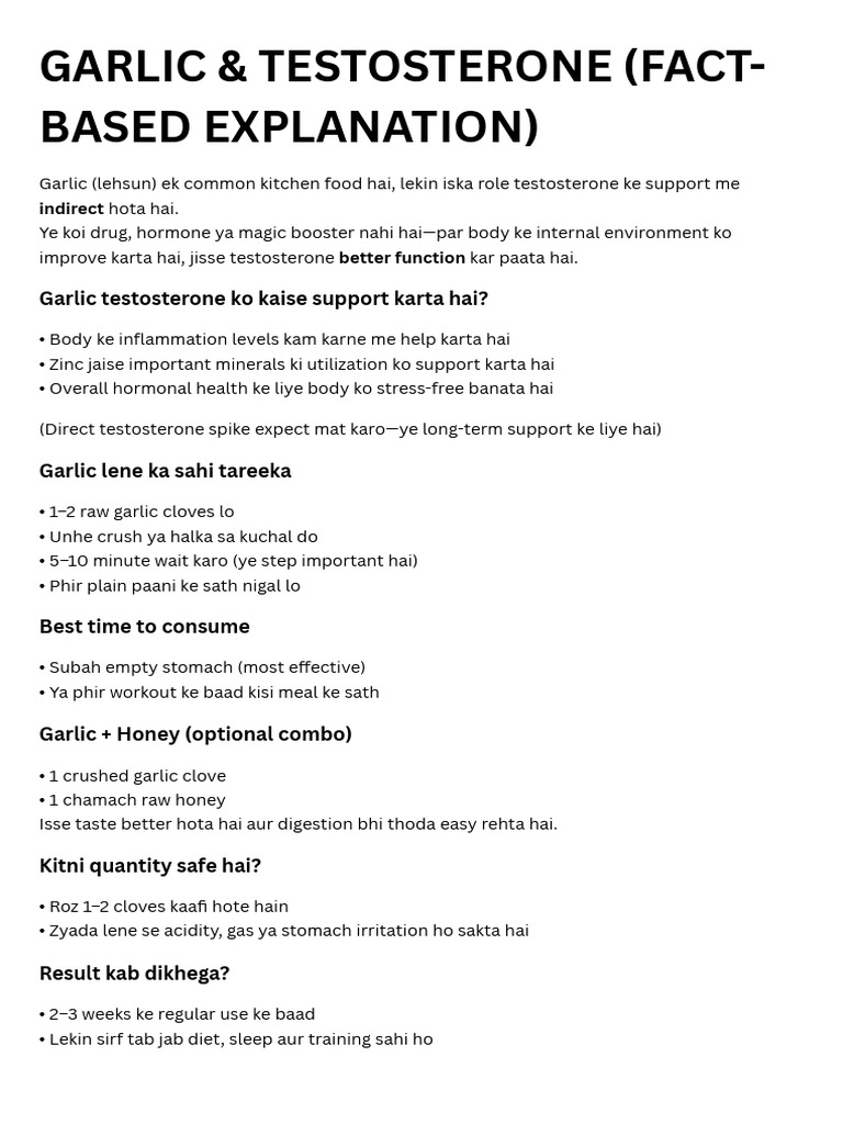 Garlic & Testosterone (Fact-Based Explanation) | PDF