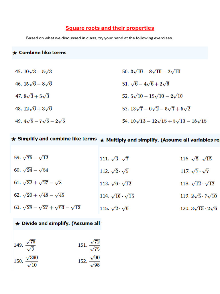 2024-09-20 S4 Square Roots and Their Properties | PDF
