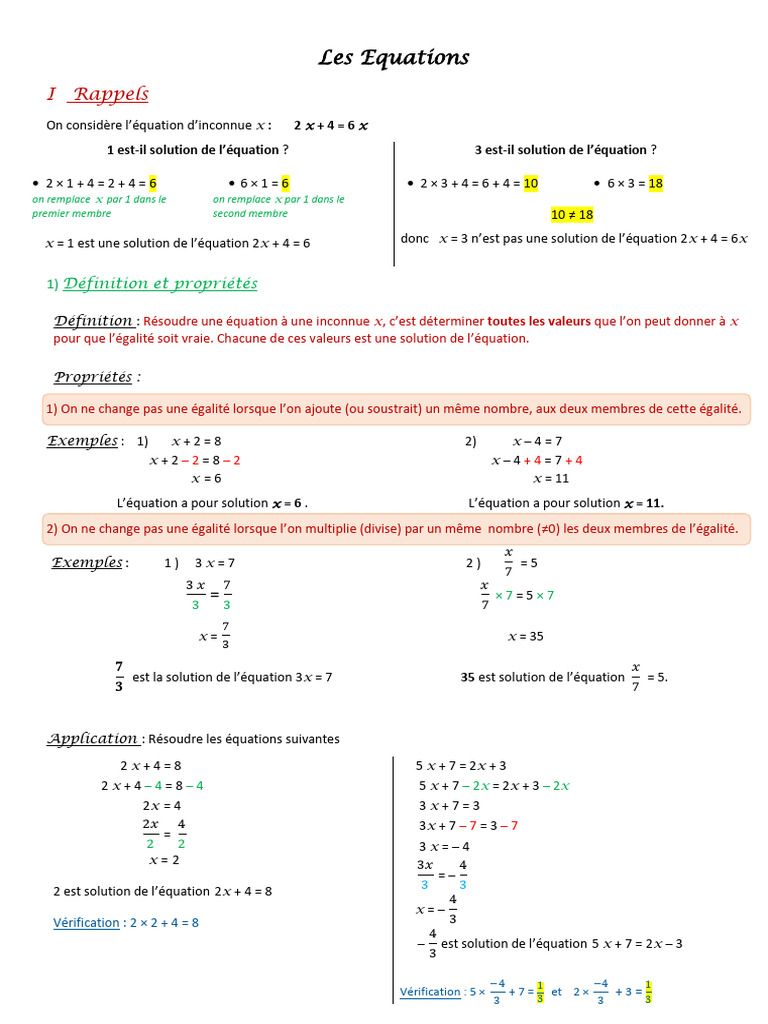 ch.11 Leçon Equations 3ème | PDF | Équations | Mathématiques
