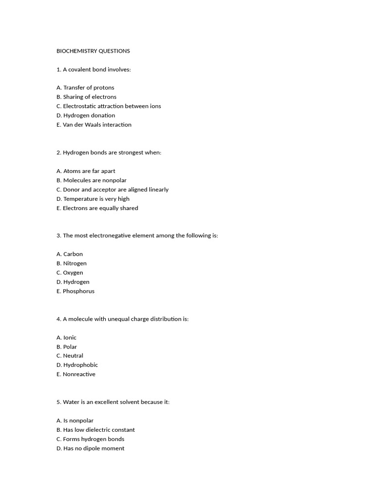Biochemistry Questions | PDF | Amino Acid | Proteins