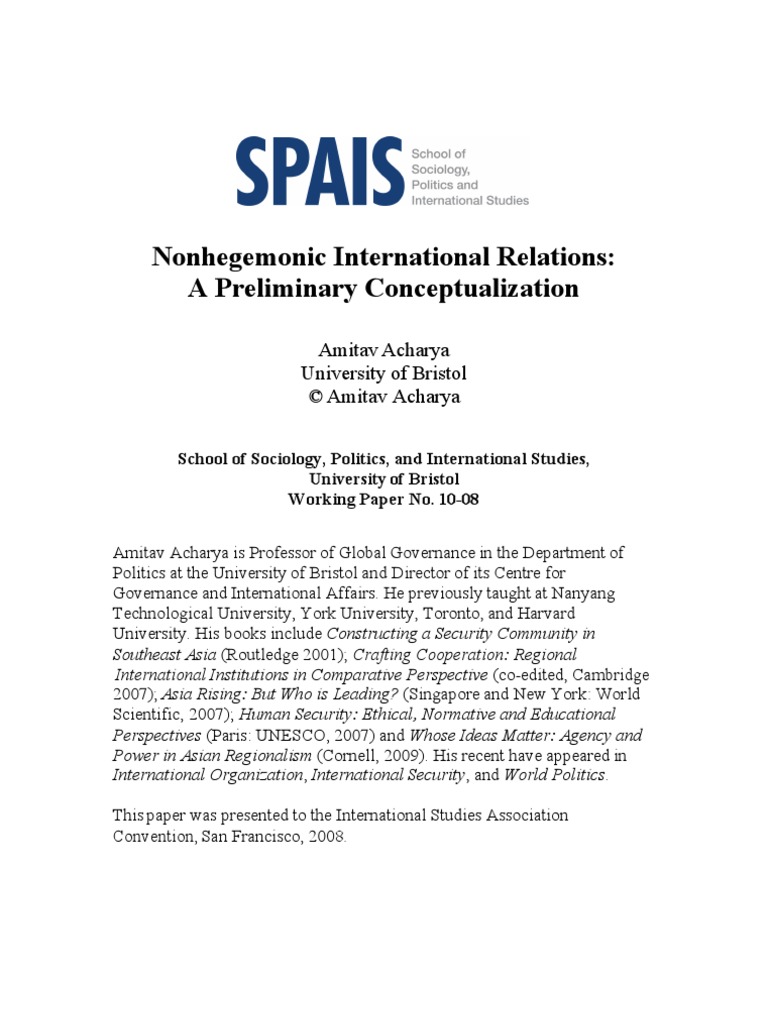 Nonhegemonic International Relations: A Preliminary Conceptualization ...