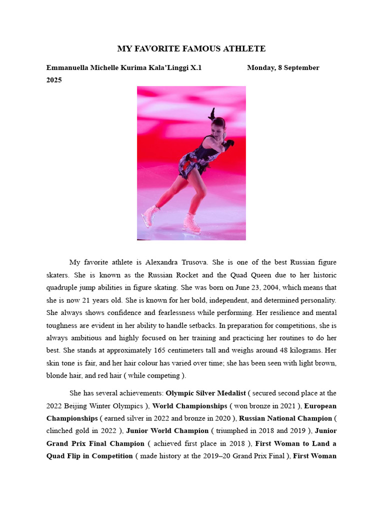 EmmanuellaMichelleKurimaKalaLinggi - X1 - My Favorite Famous Athlete | PDF