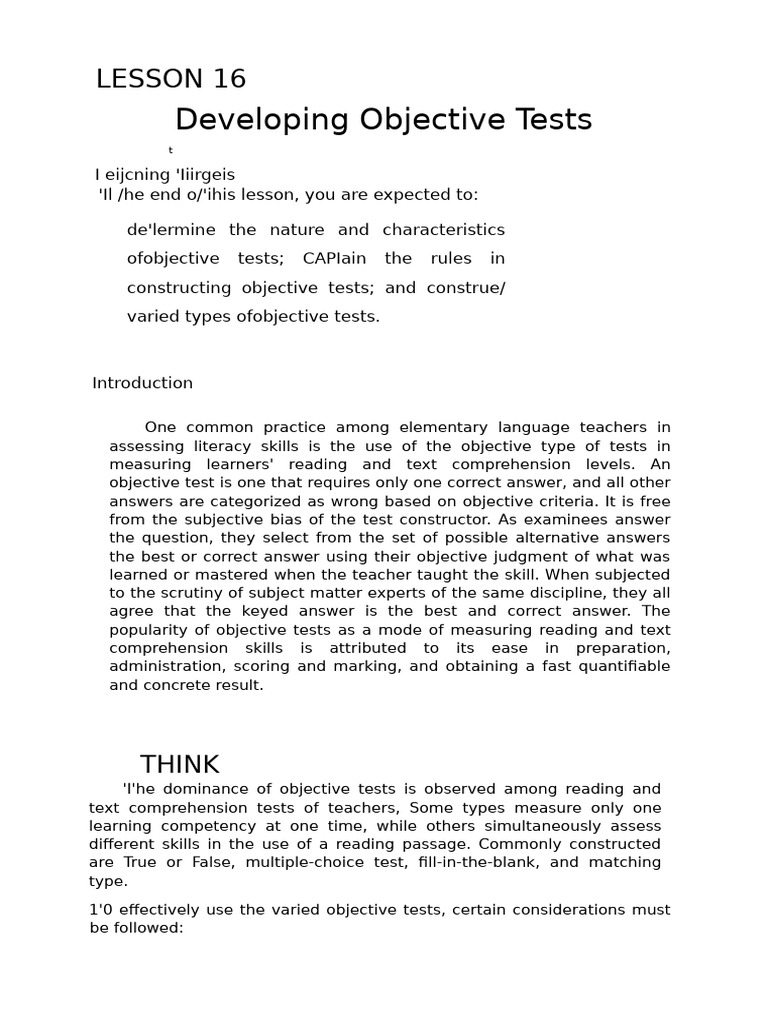 Developing Objective Tests - Copy1 | PDF | Reading Comprehension ...
