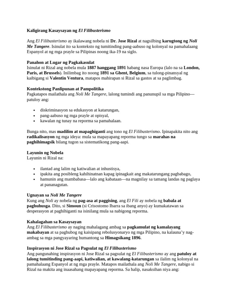 Kaligirang Kasaysayan NG El Filibusterismo | PDF