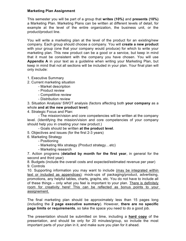 Marketing Plan Assignment Overview | PDF | Business | Finance & Money ...