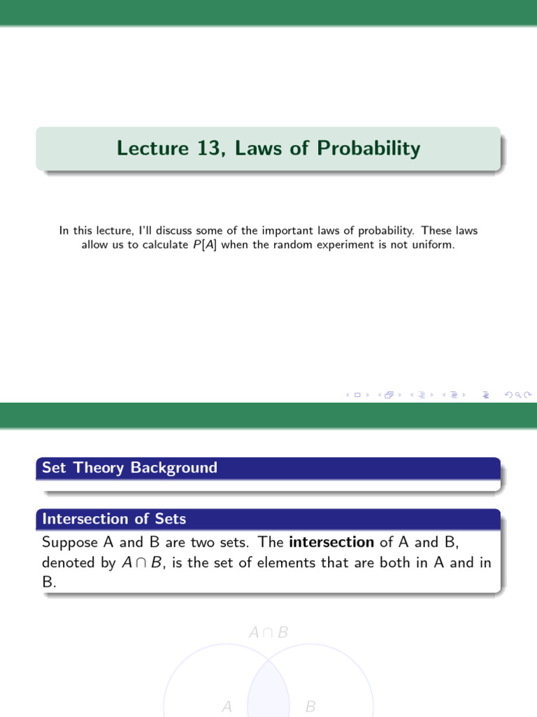 Lecture 13, Laws of Probability | PDF | Intersection (Set Theory ...