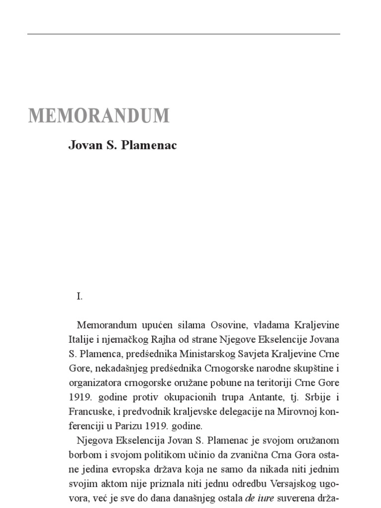 Jovan Plamenac - Memorandum | PDF