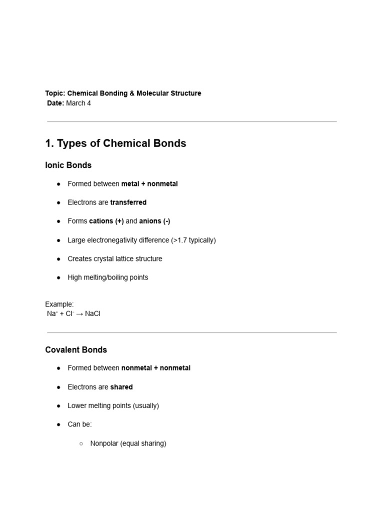 Topic - Chemical Bonding & Molecular Structure | PDF