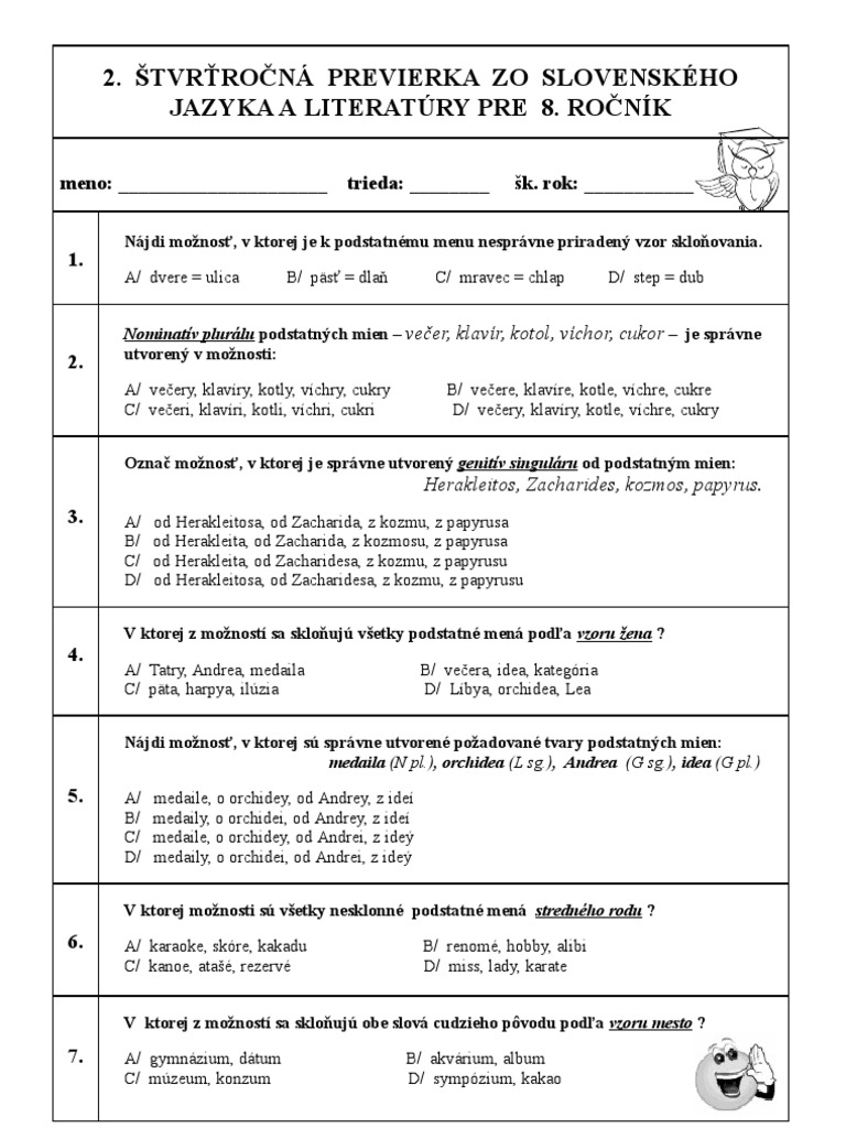 3-8-2.stvrtrocna Previerka Zo Slovenskeho Jazyka A Literatury | PDF