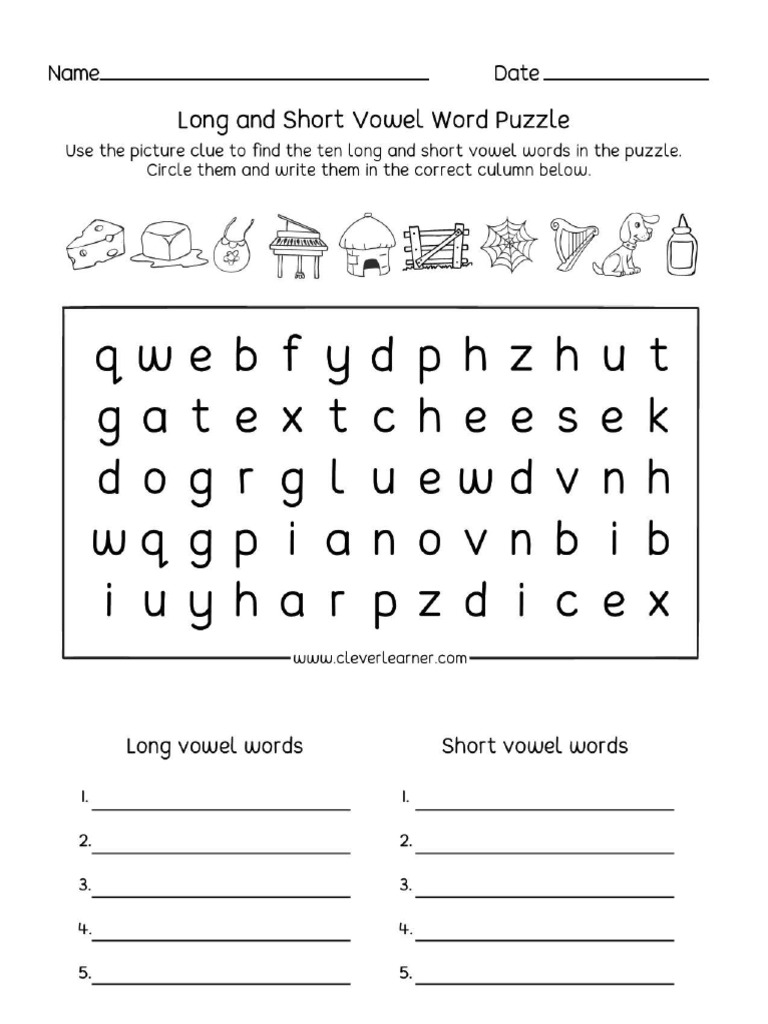 Long and Short Vowel Word Puzzle - Clever Learner | PDF