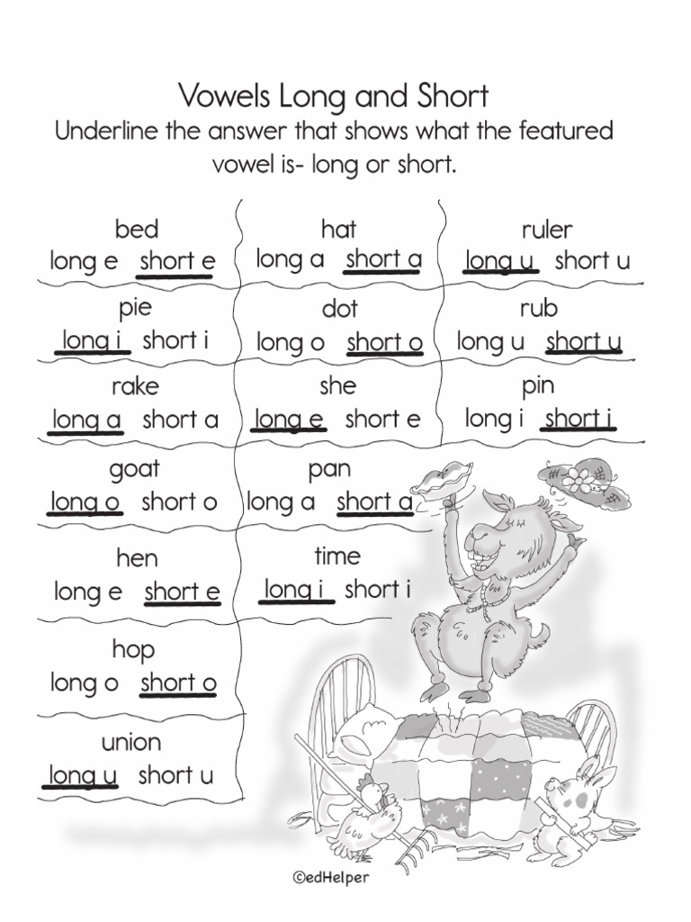 Vowels Long and Short - EdHelper - Answers | PDF