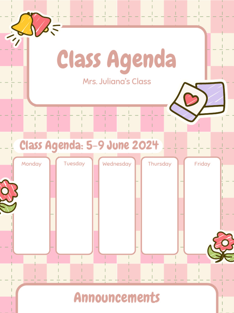 Pink and Yellow Illustrative Class Agenda Presentation | PDF