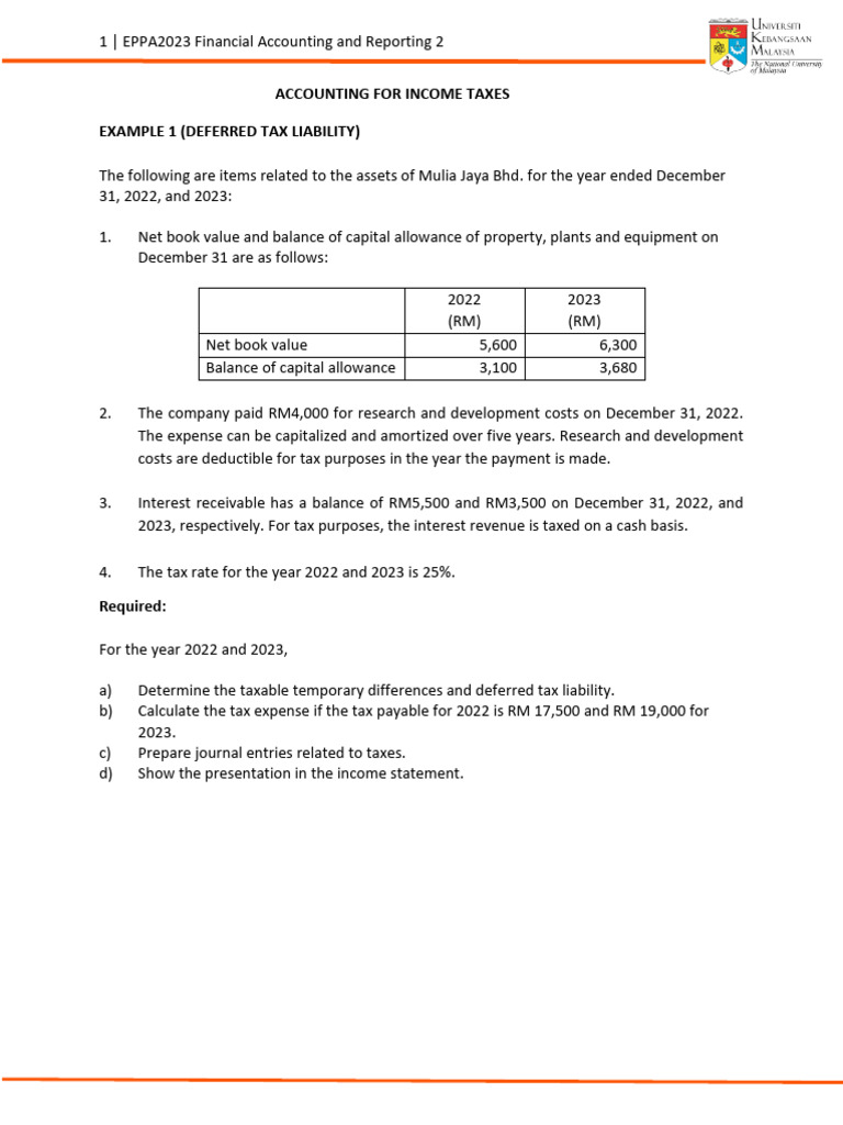 Illustrative Example - Accounting For Income Taxes | PDF | Debits And ...