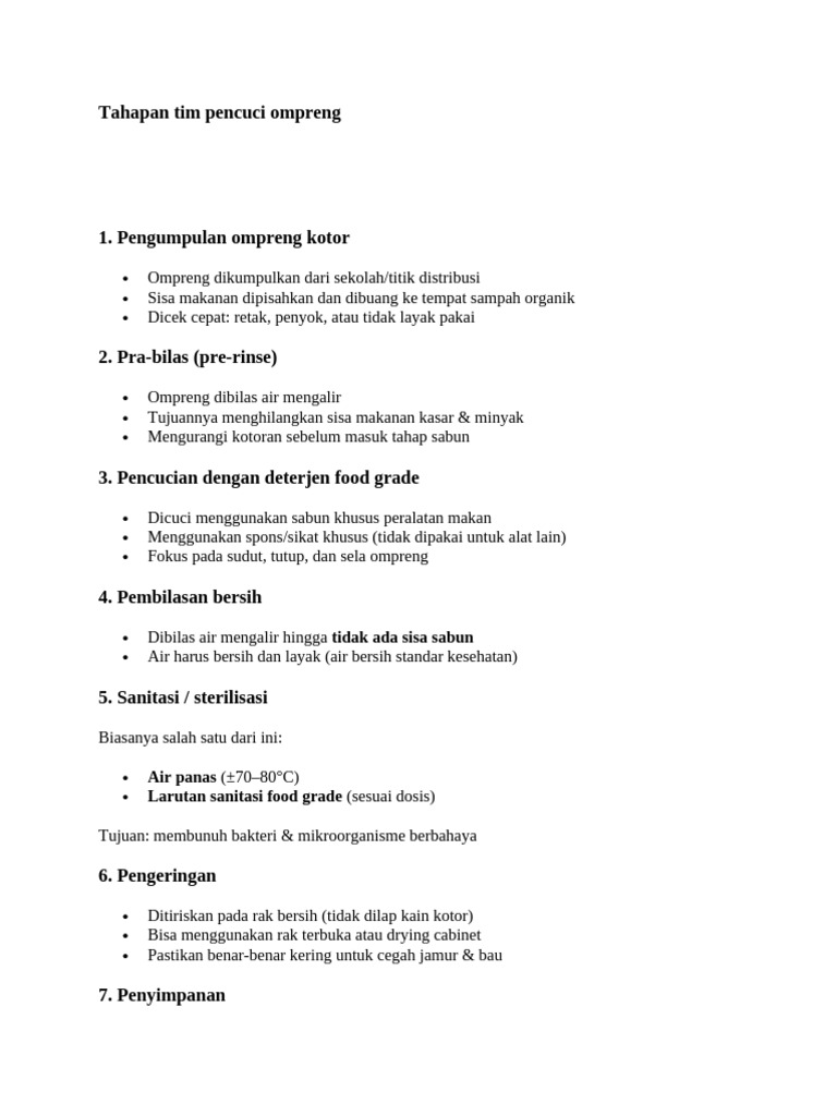 Tahapan Tim Pencuci Ompreng | PDF
