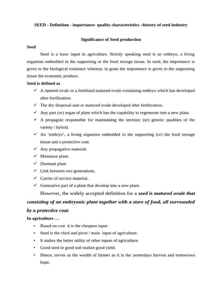Lec 1. SEED - Definition | PDF | Seed | Agriculture