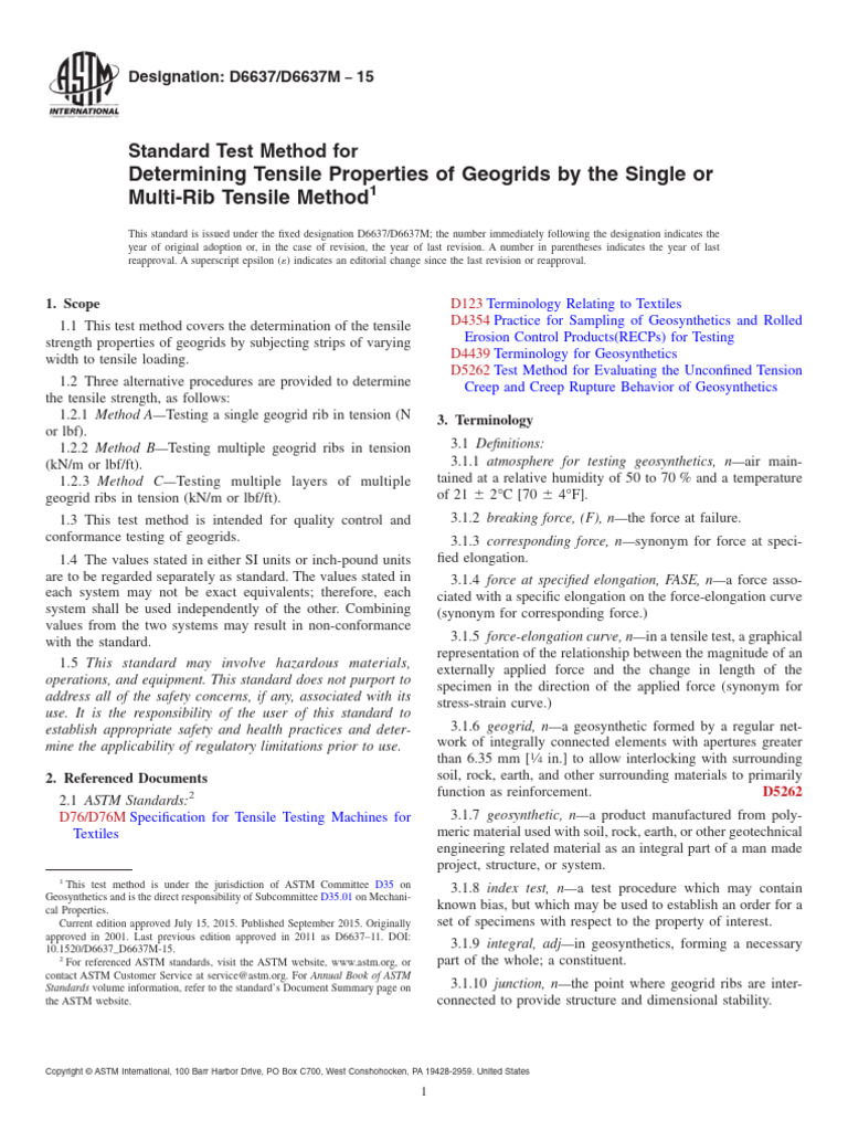 ASTM D6637 Resistencia A La Traccion Geogrilla | PDF | Deformation ...