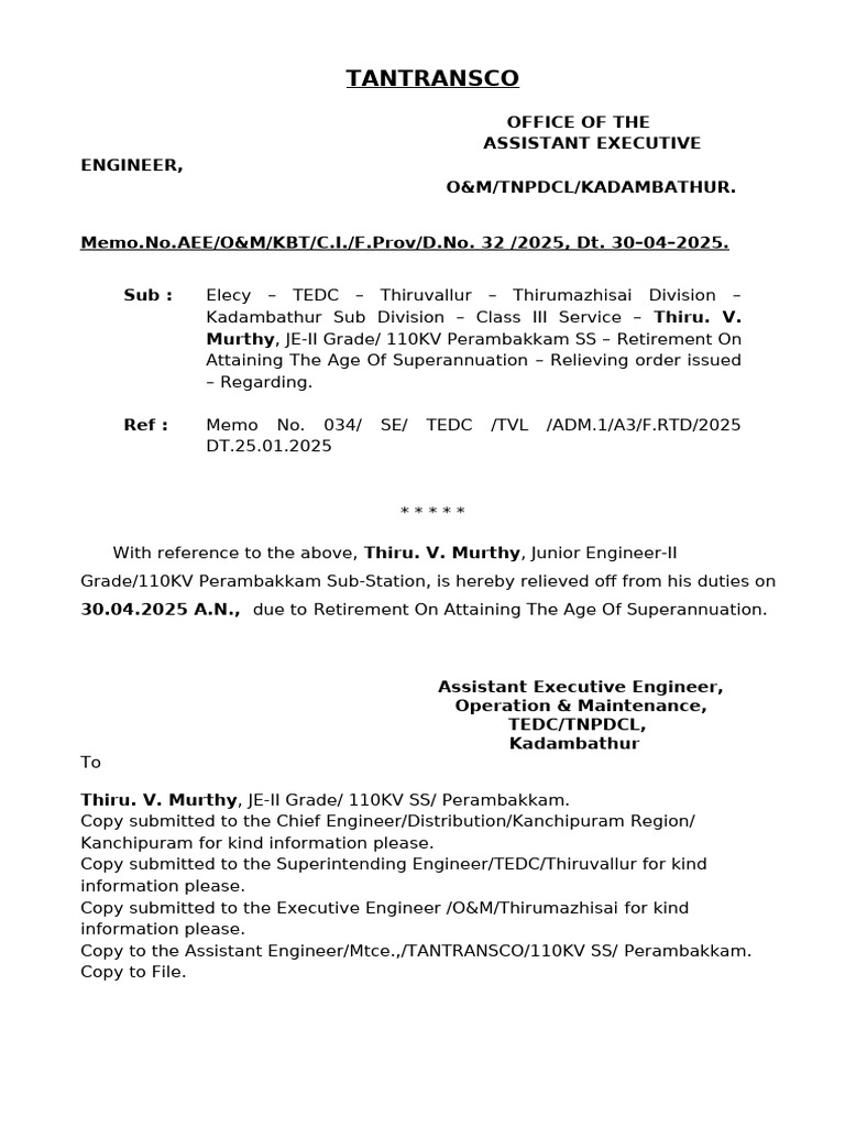 Moorthy Releiving Order 30.04.2025 | PDF