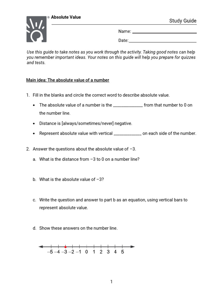 StudyGuide Absolute Value | PDF | Numbers | Temperature