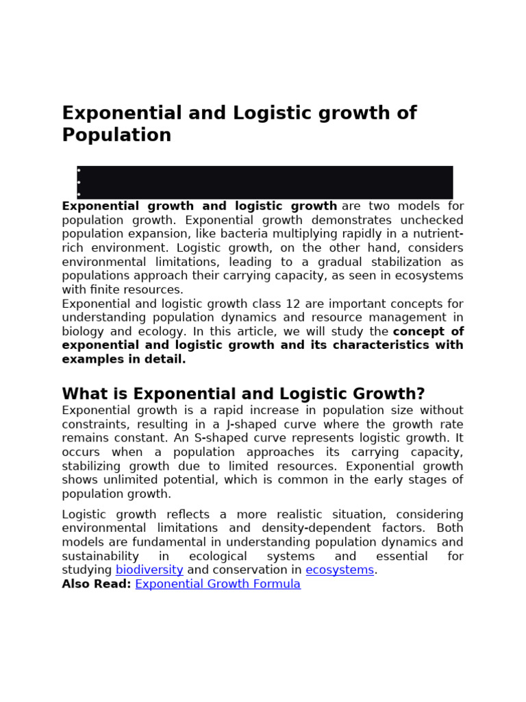 Exponential and Logistic Growth of Population Article Student VersionF ...