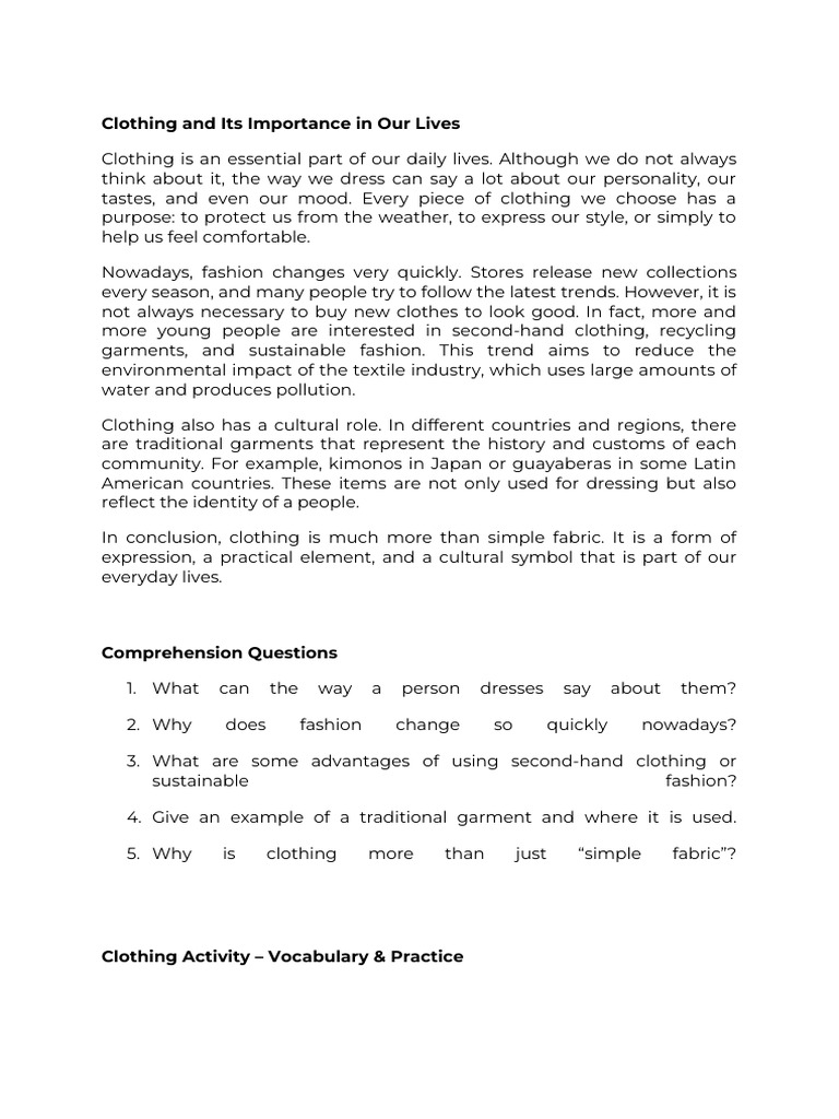 Clothing and Its Importance in Our Lives | PDF | Clothing | Fashion