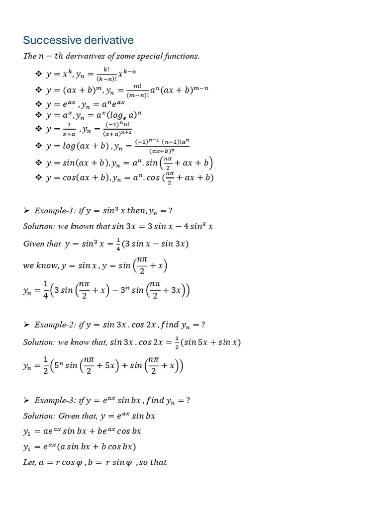 Successive Derivatives & Leibnitz's Theorem With Solved Examples | PDF ...