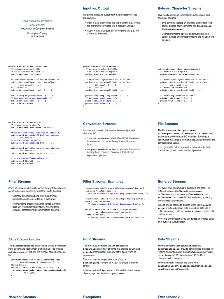 Input vs. Output Byte vs. Character Streams | PDF | Input/Output | Integer (Computer Science)
