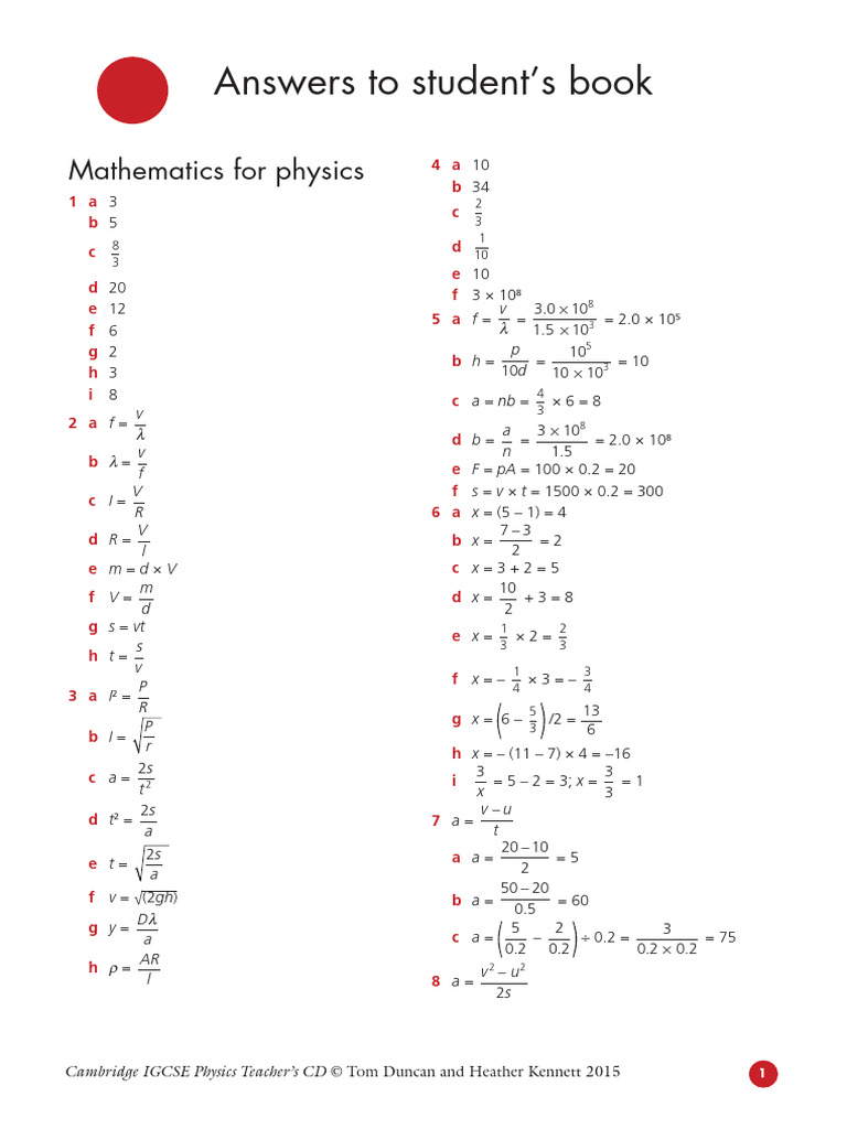 IGCSE Physics Answers Math Physics | PDF