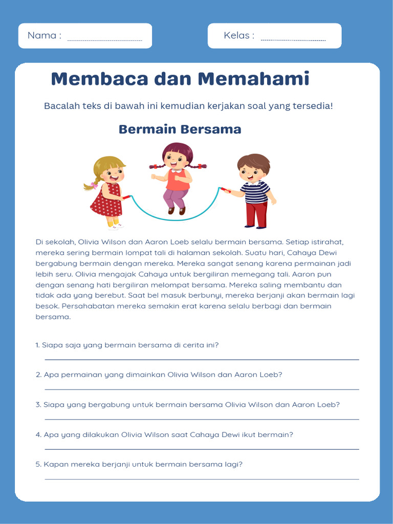 Membaca Dan Memahami Lembar Kerja Literasi Bahasa Indonesia SD Kelas 3 ...