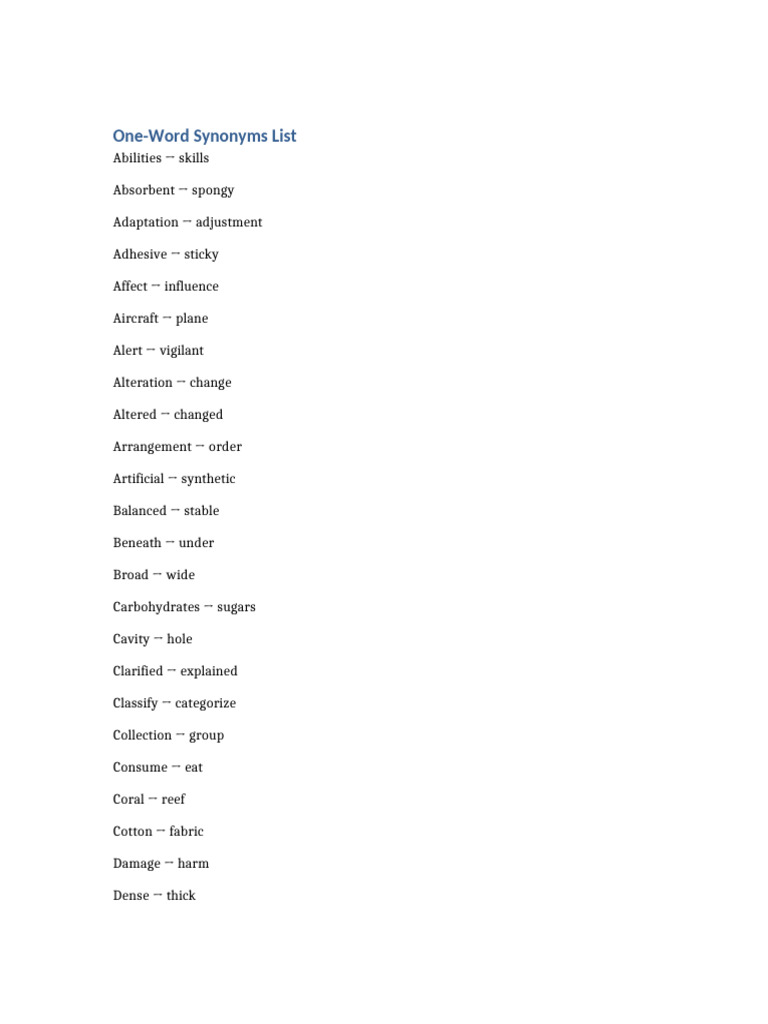 One Word Synonyms List | PDF | Textiles