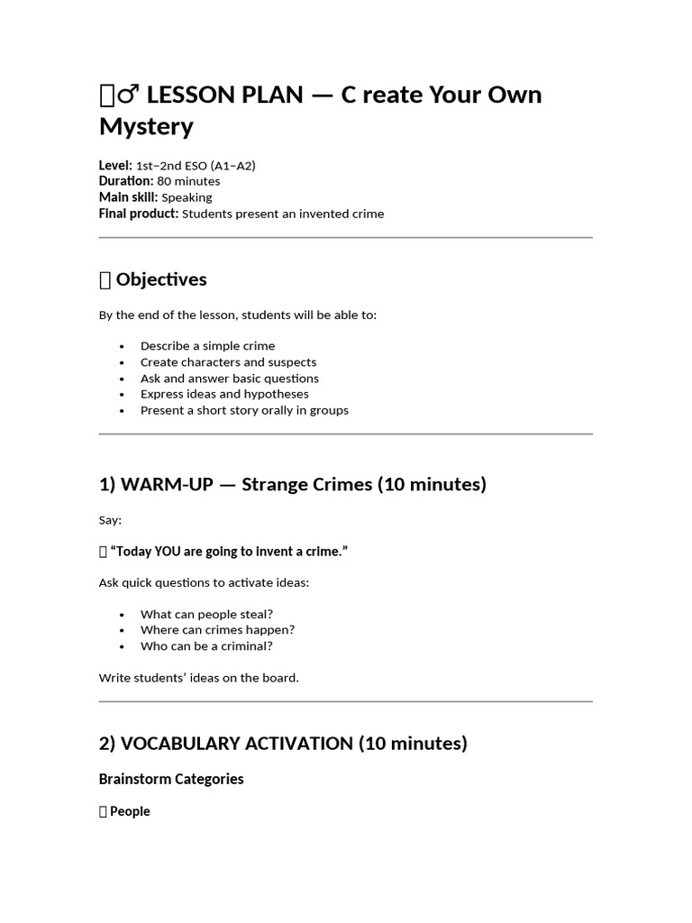 Mysteries and Crime Lesson Plan | PDF