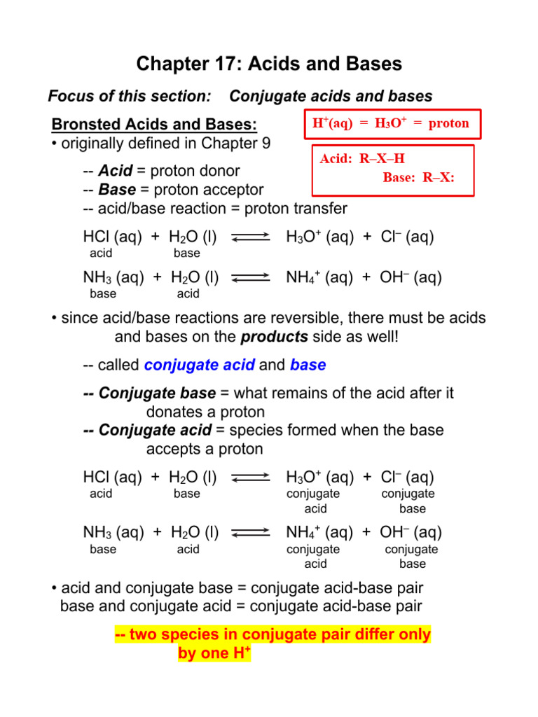 Chapter 17 Notes Pt1 Conjugate Acids and Bases 02-24-2026 | PDF