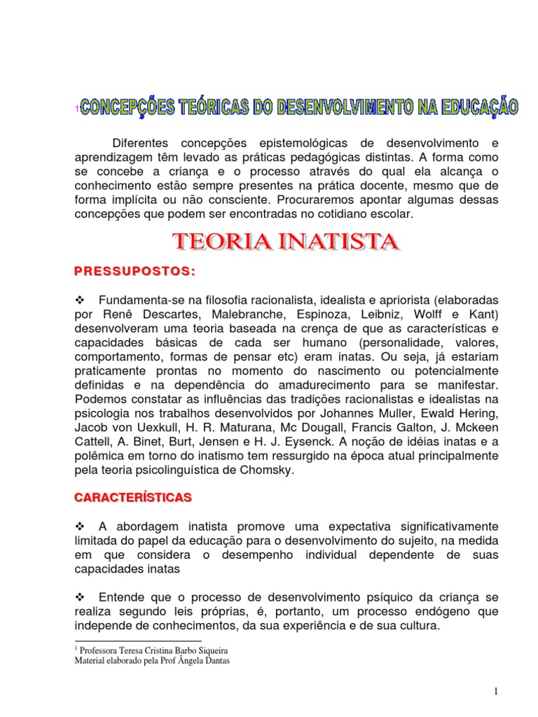 Aula Inatista | PDF | Behaviorismo | Aprendizado