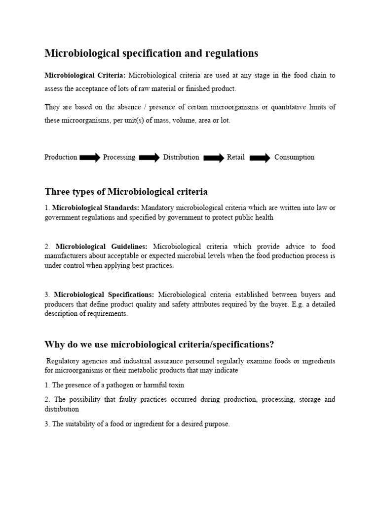 Microbiological Specification and Regulations MCB 435 | PDF | Food ...