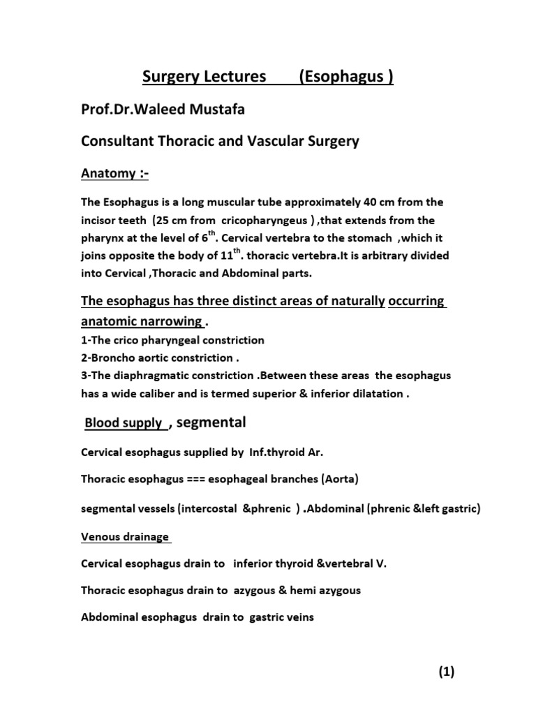 Surgery Lectures Esophagus | PDF | Esophagus | Stomach